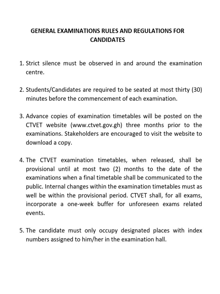 General Examinations Rules and Regulations For Candidates | PDF ...