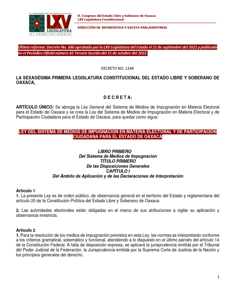 Ley Del Sistema de Medios de Impugnacion en Materia Electoral y de ...