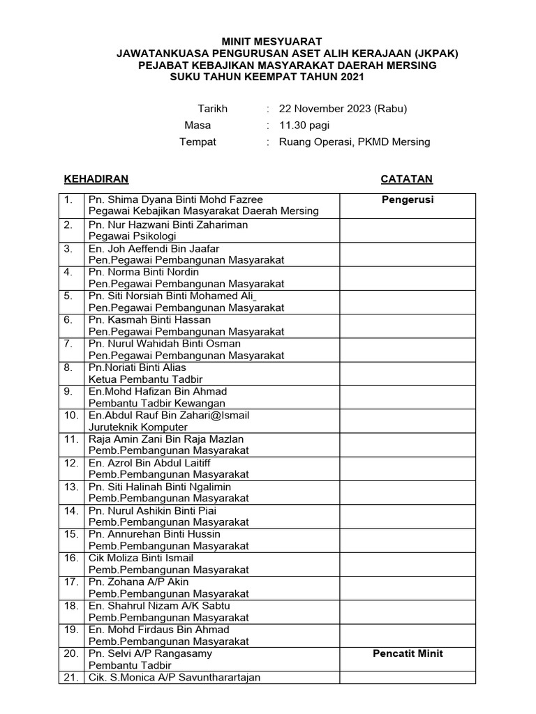 Minit Mesyuarat Jkpak 3.2023 | PDF
