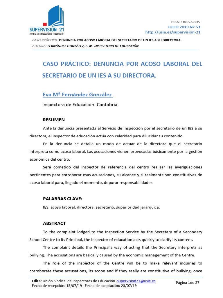 SP21 53 Caso PR Ctico Denuncia Por Acoso Laboral Fernadez Gonzalez E.M | PDF | Violencia | Justicia