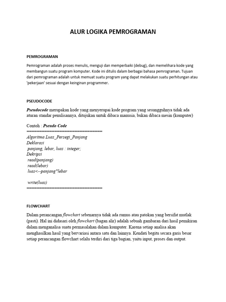 Alur Logika Pemrograman dan Pseudocode | PDF | Komputer