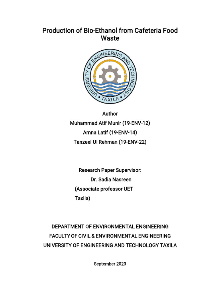 Bioethanol Production from Food Waste | PDF | Fermentation | Waste