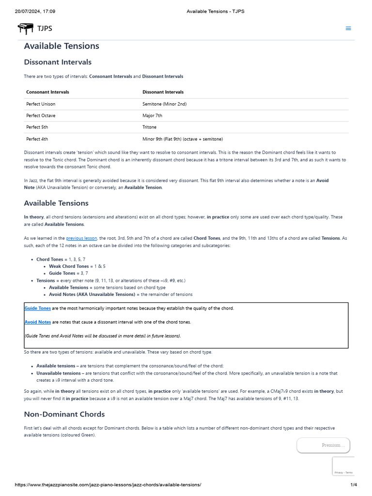 Available Tensions - TJPS | PDF | Interval (Music) | Chord (Music)