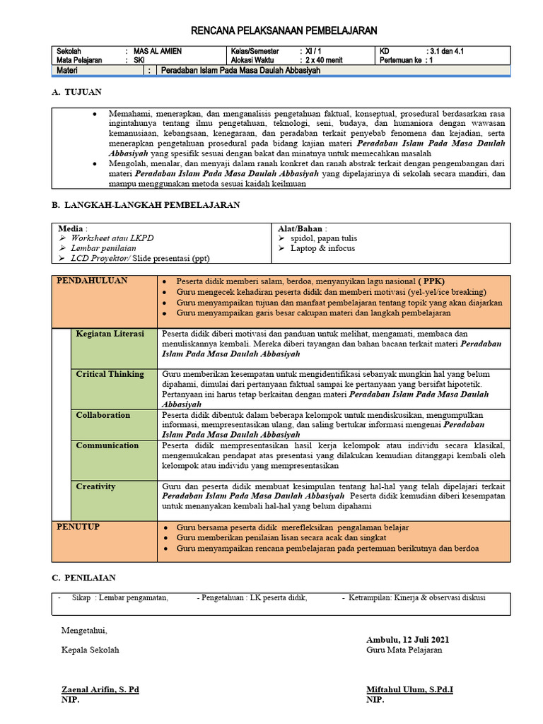 8-Rpp 2021 Kelas 11 Ski Rev 1 - 2 | PDF