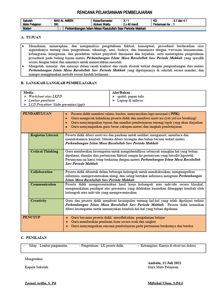 8-Rpp 2021 Kelas 10 Ski Rev 1 - 2 | PDF
