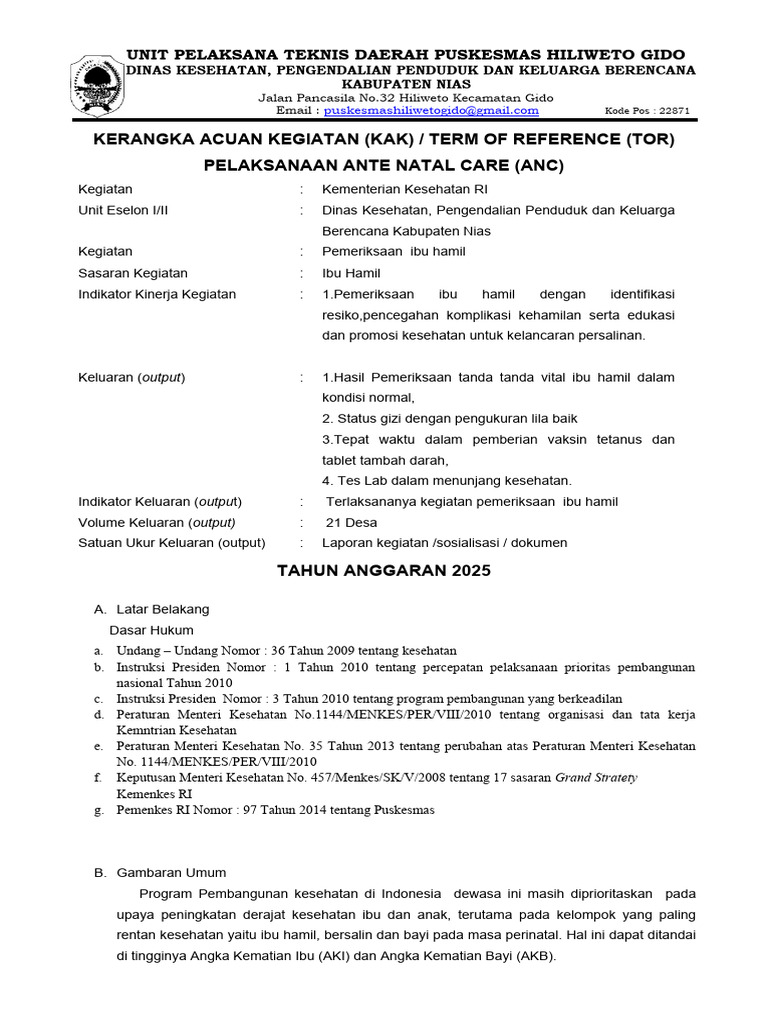 TOR Ante Natal Care ANC PUSKESMAS GIDO TAHUN 2024 PDF Kesehatan