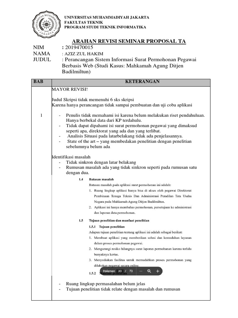 Lembar Arahan Sempro - Aziz Zul Hakim | PDF