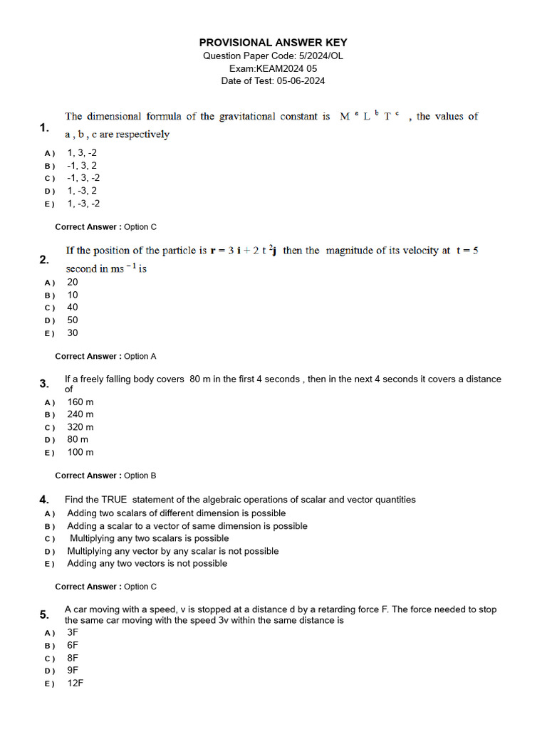 Provisional Answer Key: Correct Answer: Option C | PDF | Gases | Liquids
