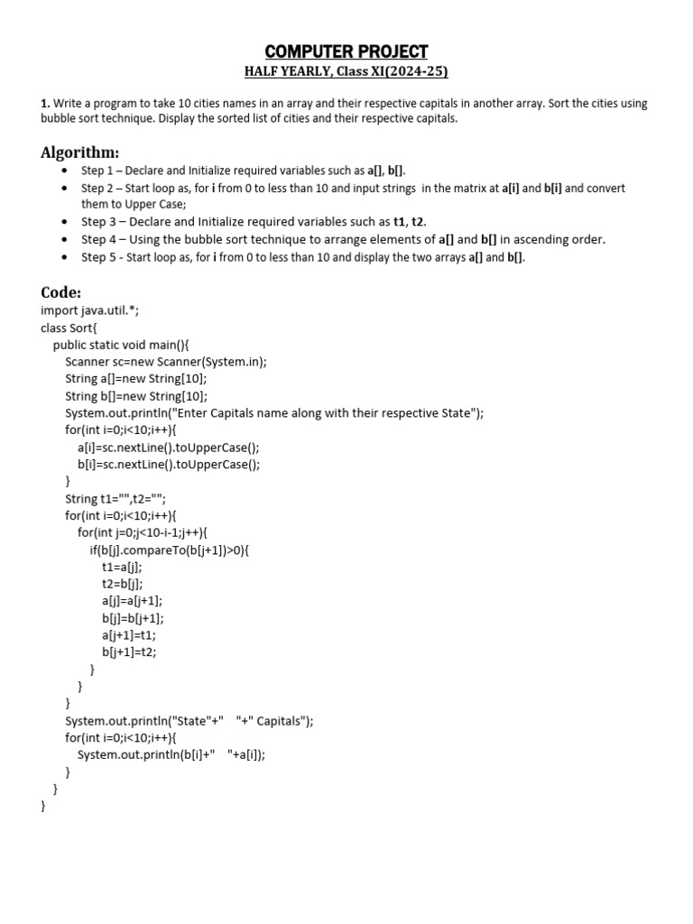 Computer Project Xi Halfyearly 202425 Pdf String Computer Science Applied Mathematics 