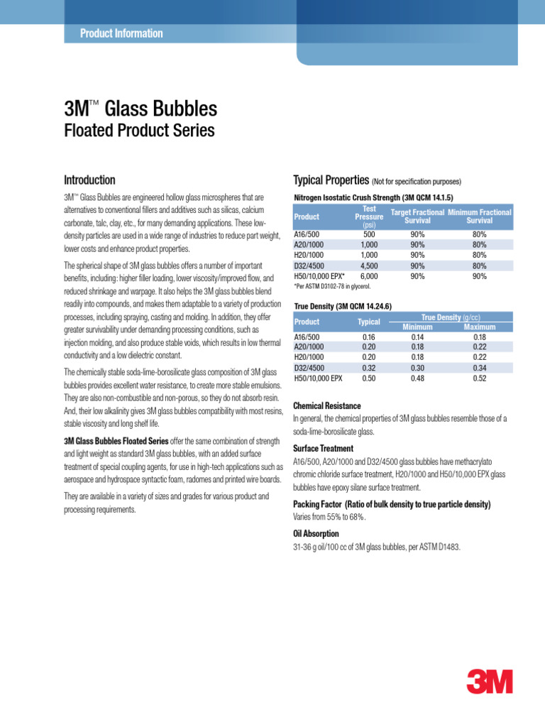 3M Glass Bubbles Floated Product Series | PDF | Glasses | Density
