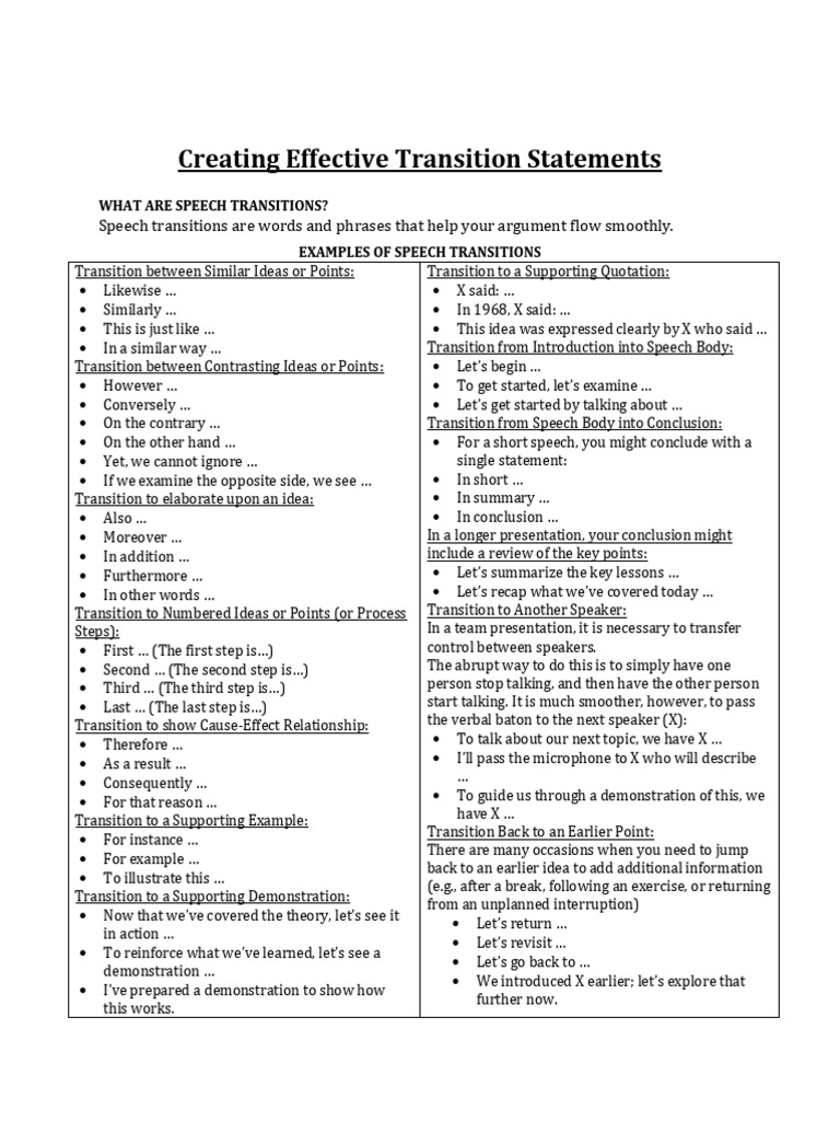 Creating Effective Transition Statements | PDF | Human Communication ...
