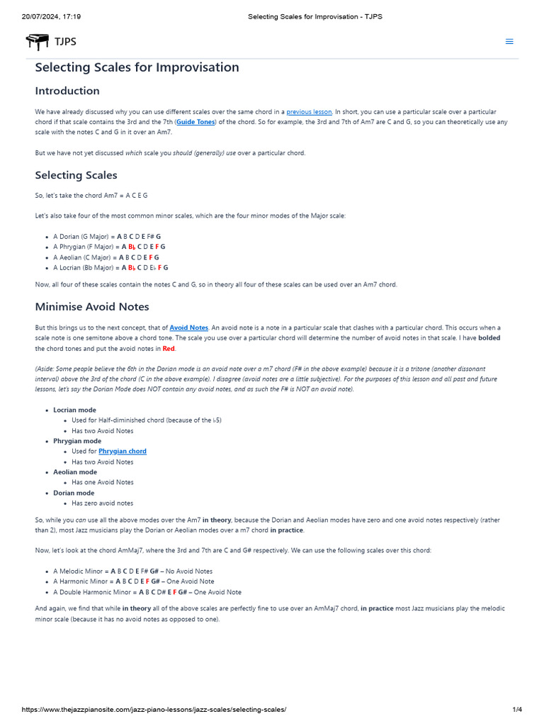 Selecting Scales For Improvisation - TJPS | PDF | Mode (Music) | Minor Scale