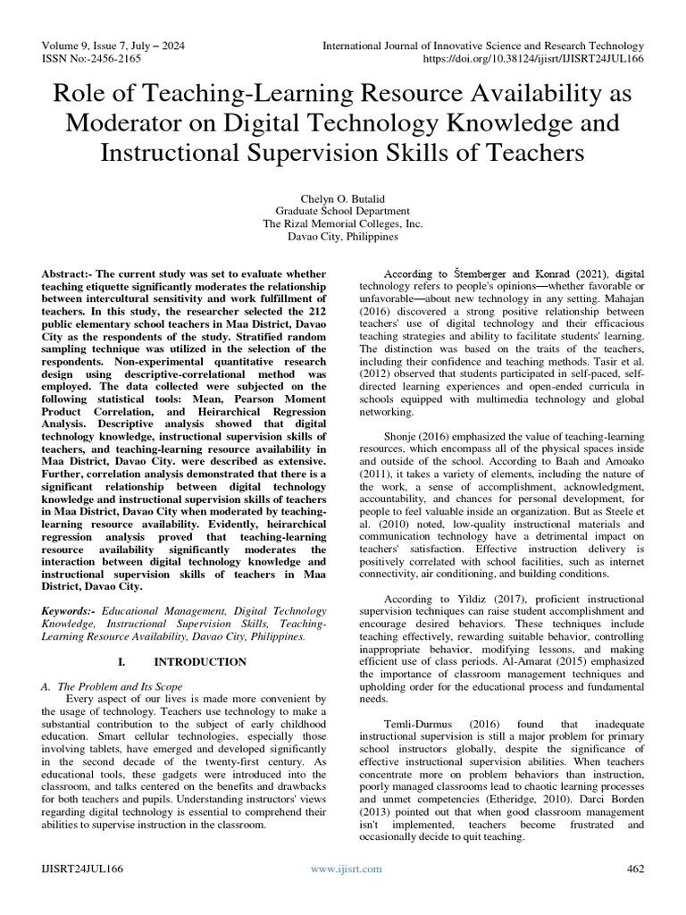 Role of Teaching-Learning Resource Availability As Moderator On Digital ...