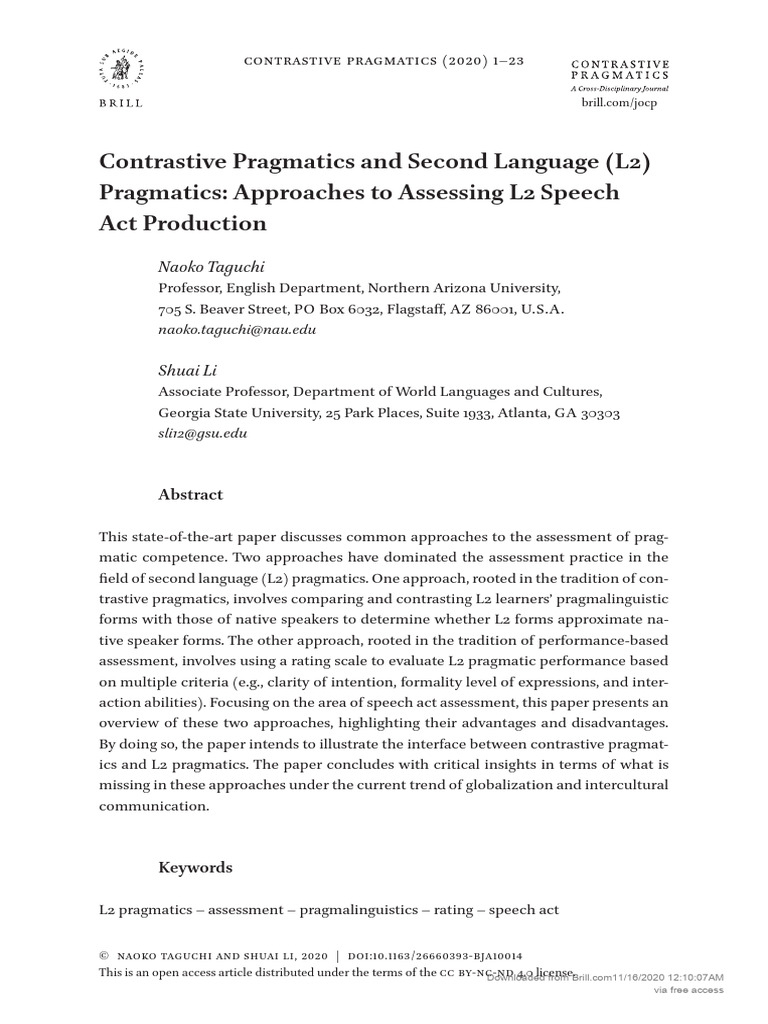 26660393 Contrastive Pragmatics Contrastive Pragmatics And Second Language L2 Pragmatics
