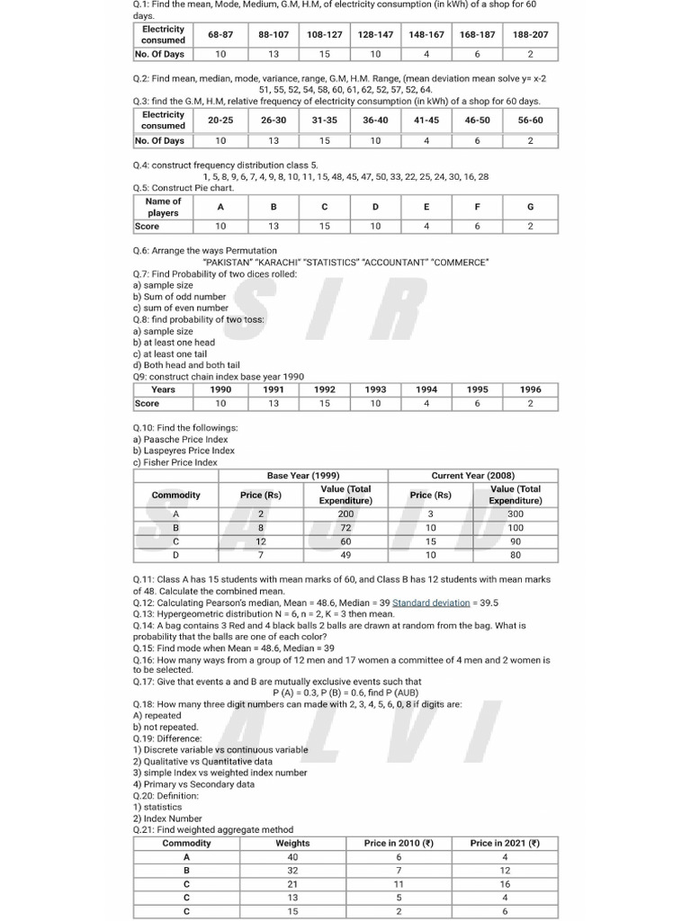 Xii Stats Guess Paper 2024 | PDF