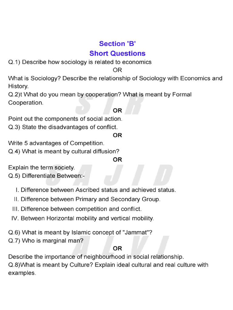 Class Xi Sociology Target Paper 2024 by Sir Sajid Alvi | PDF