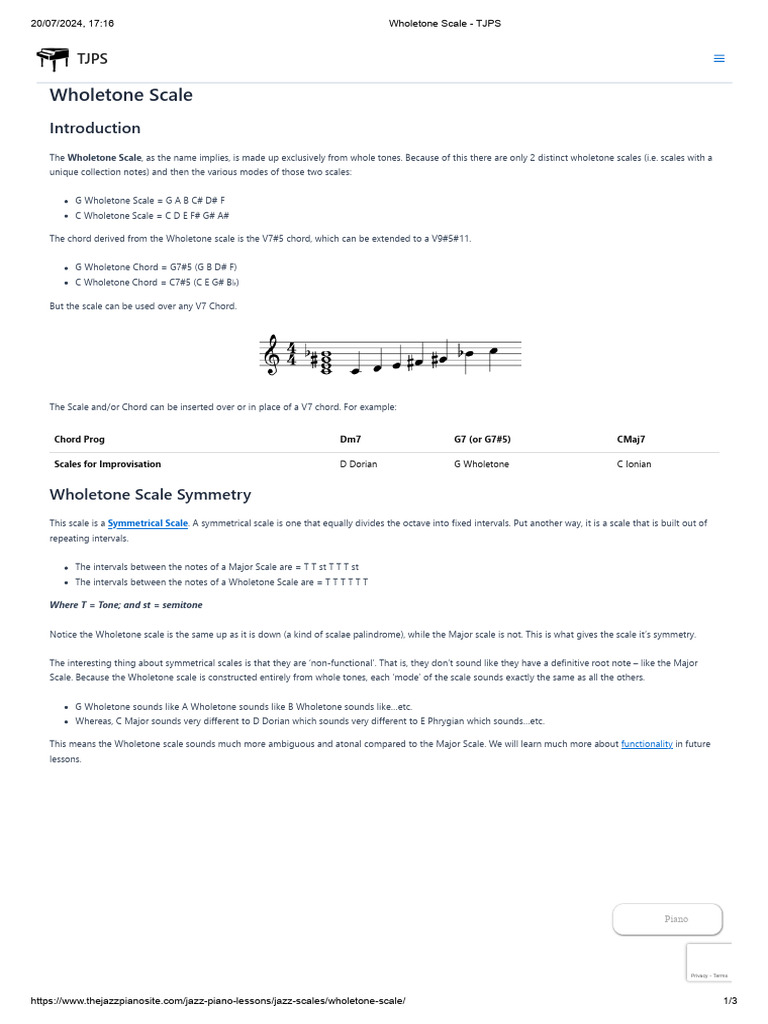 Wholetone Scale - TJPS | PDF | Scale (Music) | Interval (Music)