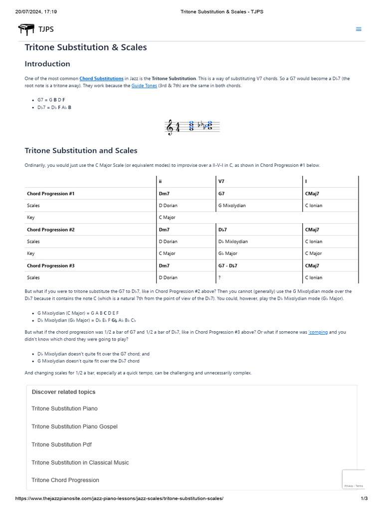Tritone Substitution & Scales - TJPS | PDF | Chord (Music) | Musical Scales