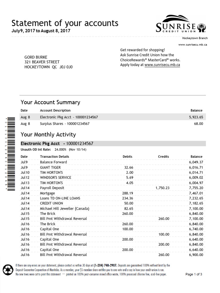 Sunrise Credit Union Sample | PDF | Debit Card | Capital One