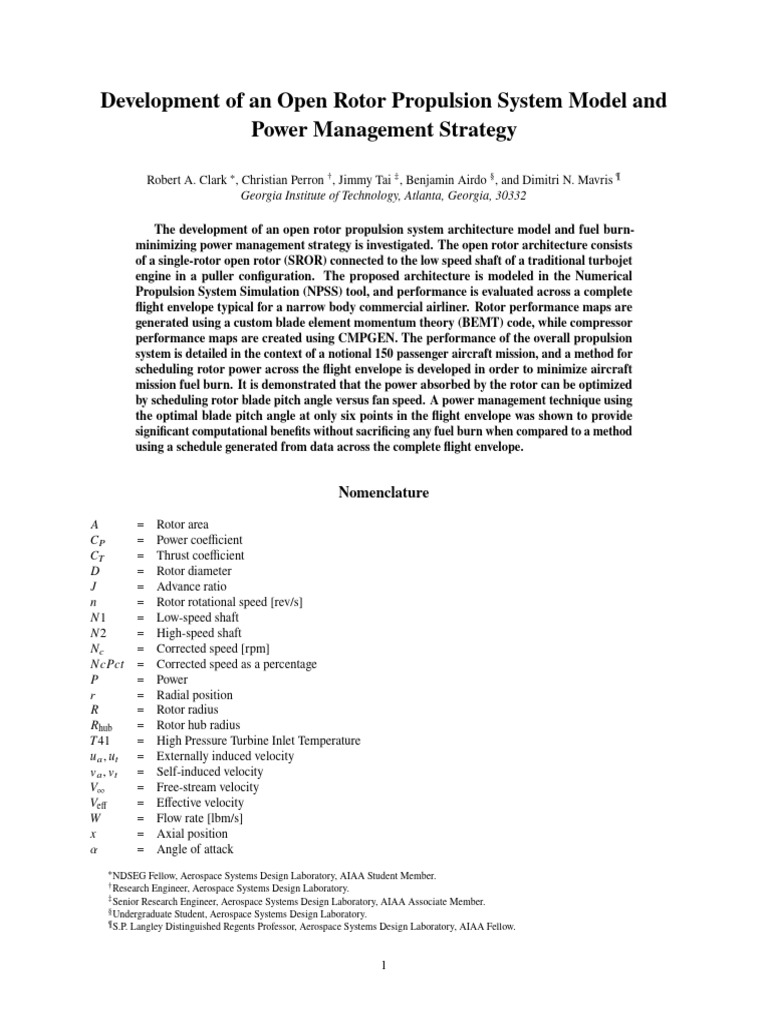 Development of An Open Rotor Propulsion System Model and Power Management Strategy | PDF ...