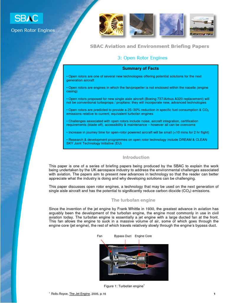 Open Rotor Engine Briefing Paper | PDF | Aircraft | Aviation