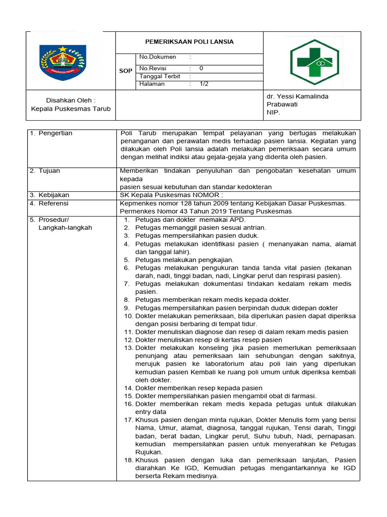 Sop Lansia | PDF | Pengembangan Diri | Kesehatan Holistik