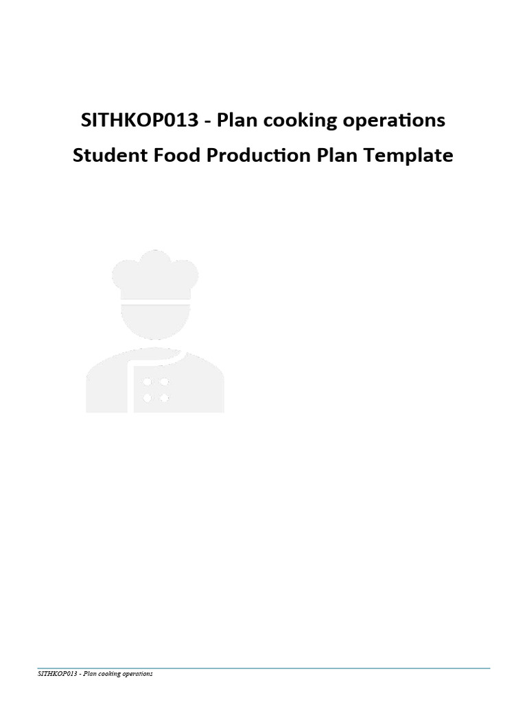 SITHKOP013 Student Food Production Plan Template | PDF | Cooking | Recipe