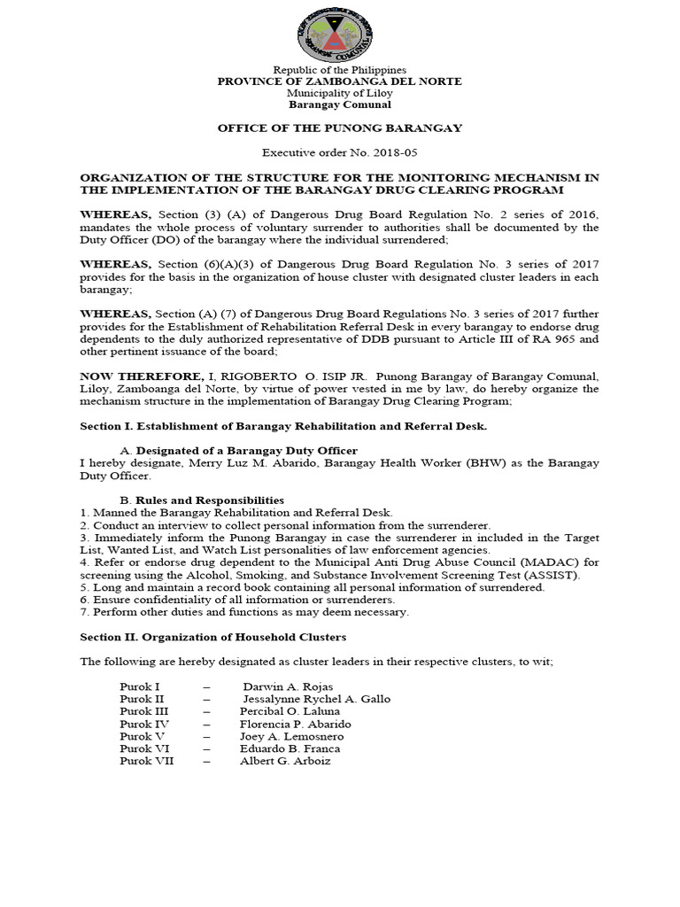 BADAC Executive Order | PDF | Drug Rehabilitation | Justice