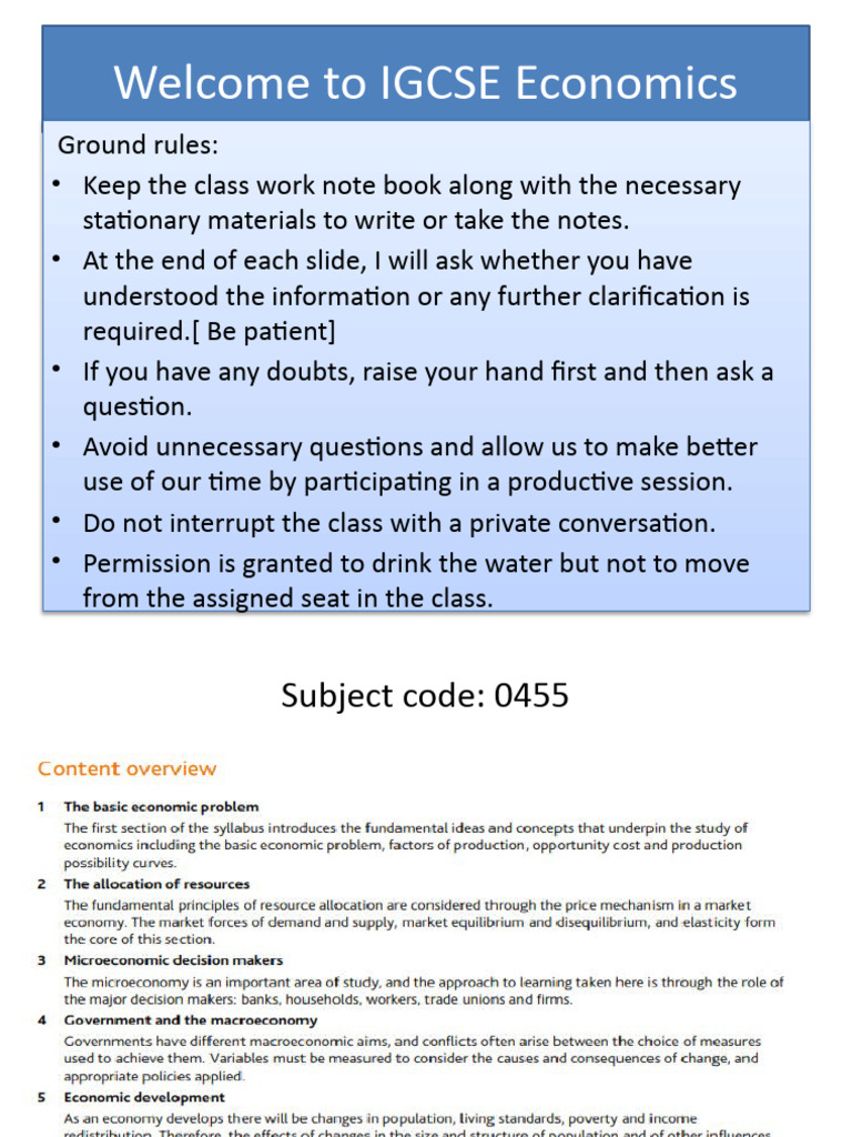 IGCSE Economics Class Guidelines | PDF