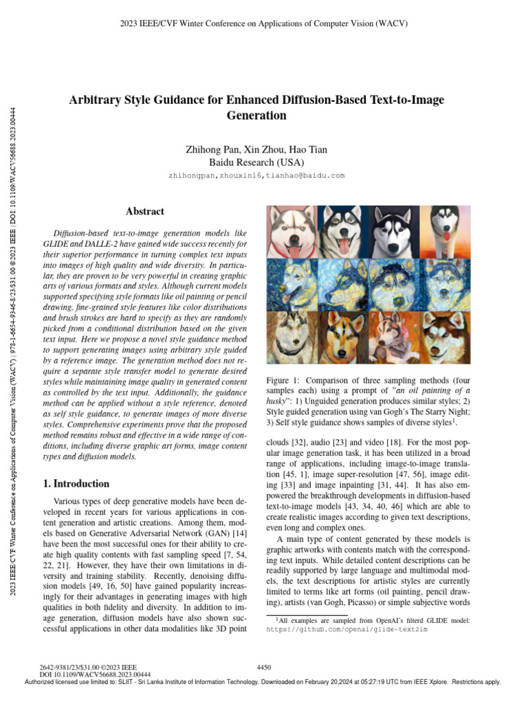Arbitrary Style Guidance For Enhanced Diffusion-Based Text-to-Image Generation | PDF | Applied ...