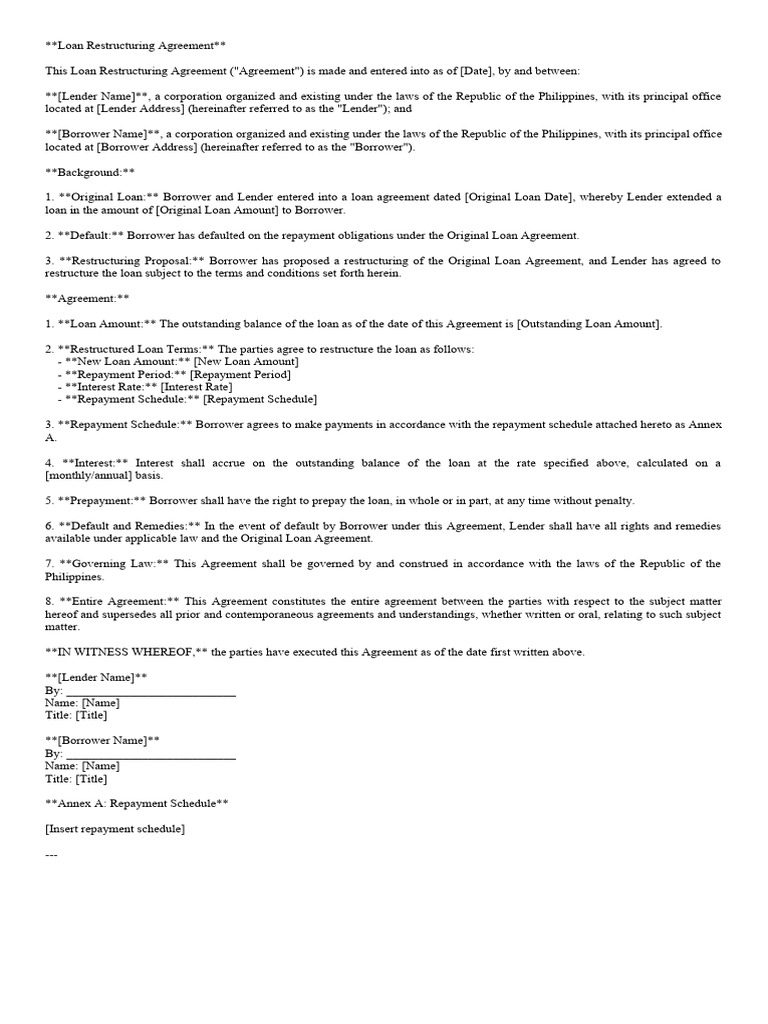 Restructuring Loan Agreement SAMPLE | PDF | Loans | Debt