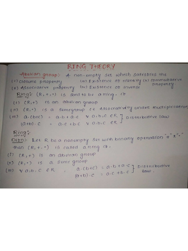 Ring Theory (4th Semester) Part - 1 | PDF
