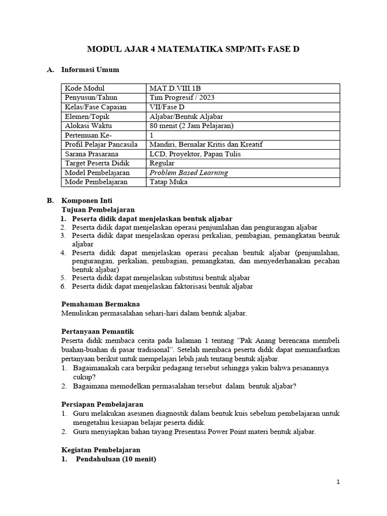 1B - Modul Ajar Matematika SMP Kelas Vii Bab 4 | PDF