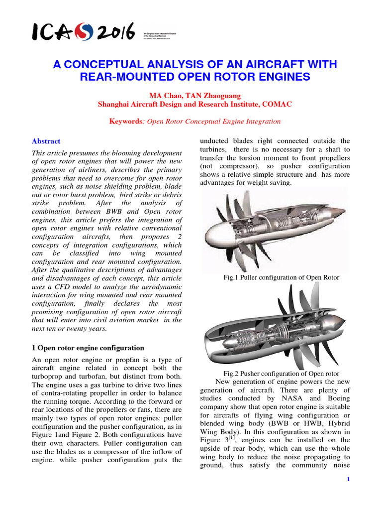 A Conceptual Analysis of An Aircraft With Rear-Mounted Open Rotor Engines | PDF | Aircraft ...