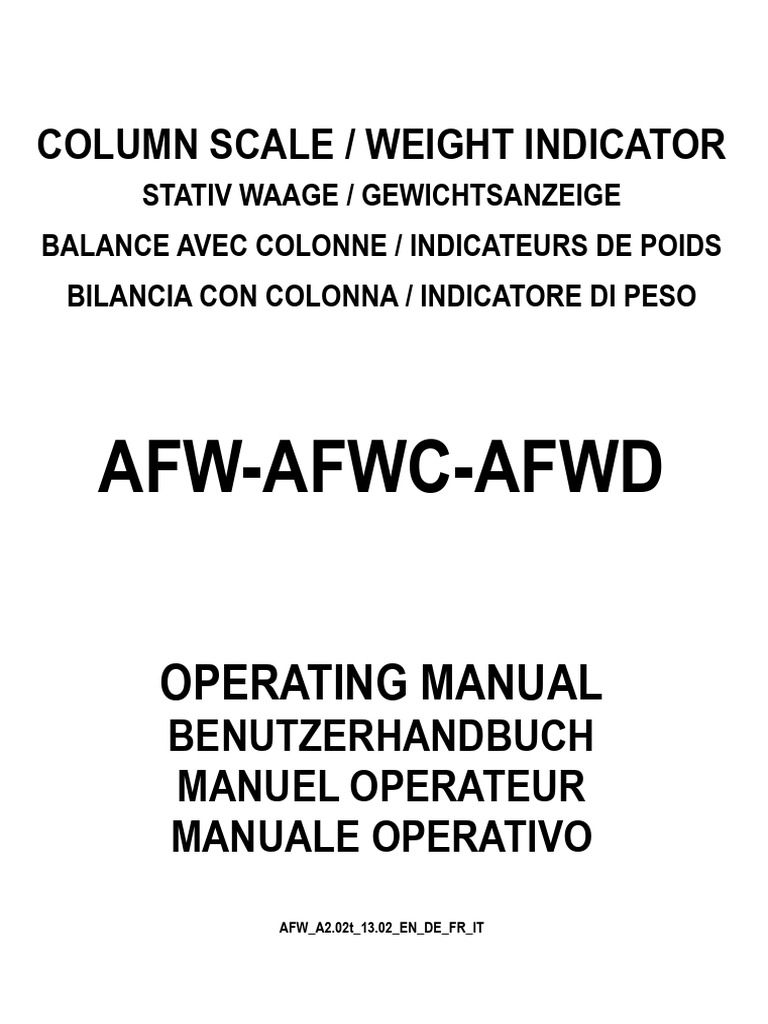 Column Scale Operating Manual | PDF | Weight | Electrical Connector