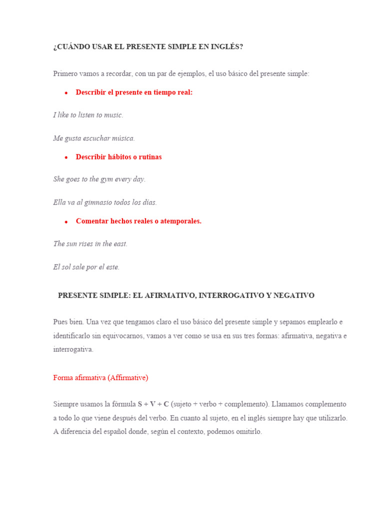 Cuándo Usar El Presente Simple en Inglés | PDF
