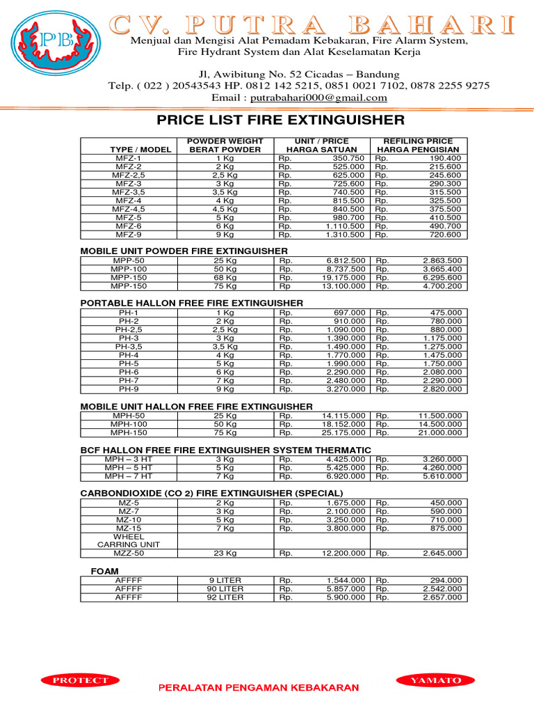 Price List Fire Extinguisher | PDF
