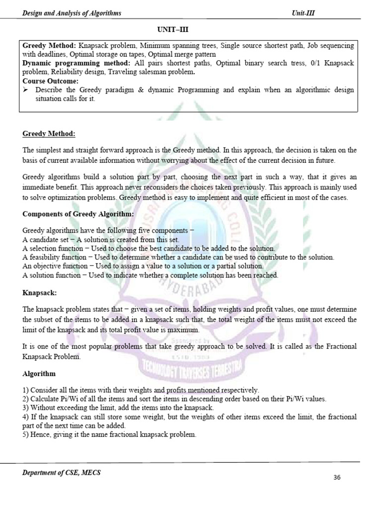 Unit Iii | PDF | Dynamic Programming | Algorithms