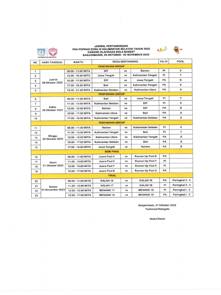 Jadwal Pertandingan Cabor Bola Basket | PDF Jadwal Pertandingan Cabor Bola Basket | PDF