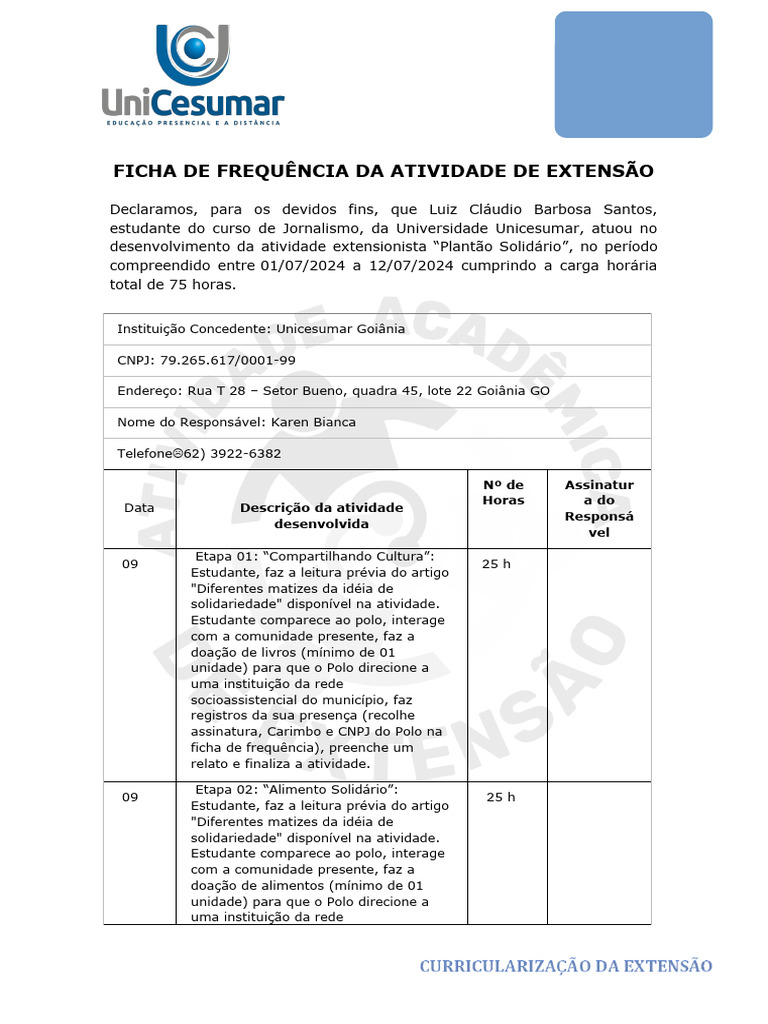 Ficha Unicesumar - Completa | PDF | Brasil