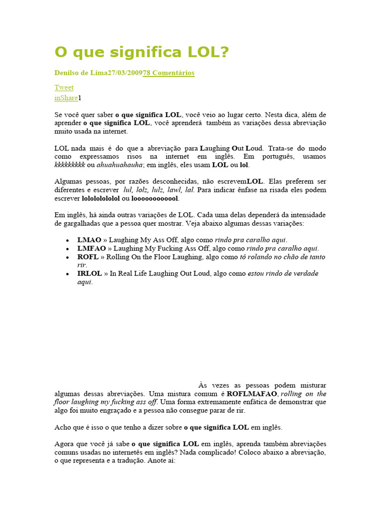 O Que Significa LOL | PDF