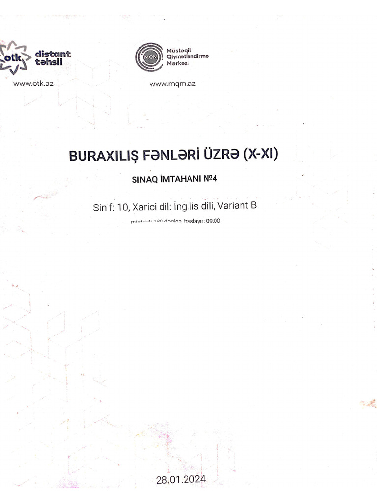 DİM OTK kainatMQM Az10 Cu Sinif Buraxılış 28 Yanvar 2024 | PDF