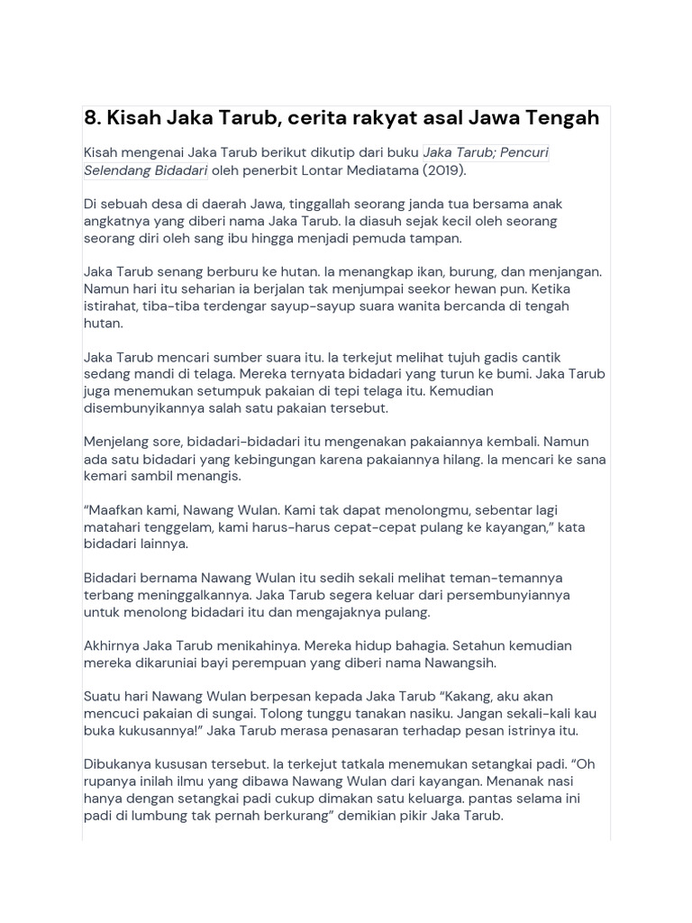 Kisah Jaka Tarub, Cerita Rakyat Asal Jawa Tengah: Selendang Bidadari ...