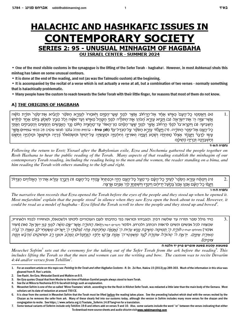 Halachic and Hashkafic Issues OU - Series 2 - Shiur 95 - Minhagim of ...