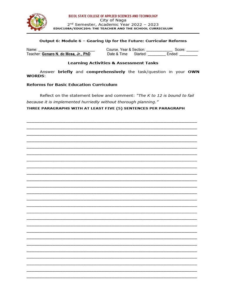 Output 6-Module 6-Gearing Up For The Future-Curricular Reforms | PDF ...