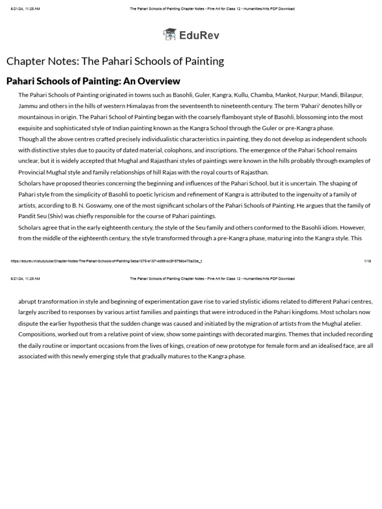 The Pahari Schools of Painting Chapter Notes - Fine Art For Class 12 ...