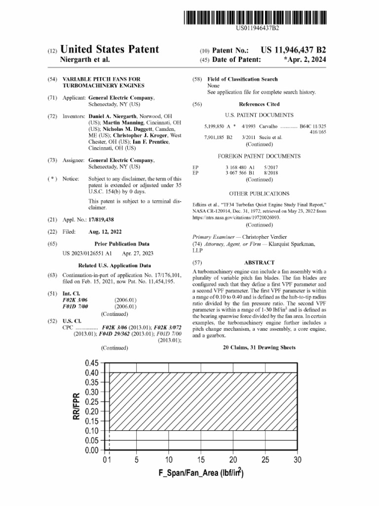 US11946437-Variable Pitch Fans For Turbomachinery Engines | PDF