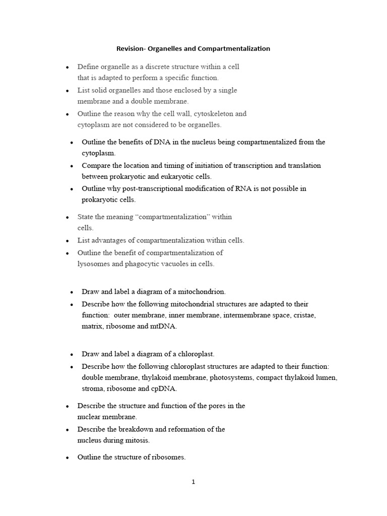 Rev QN Organelles and Compartmentalization | PDF | Cell (Biology ...