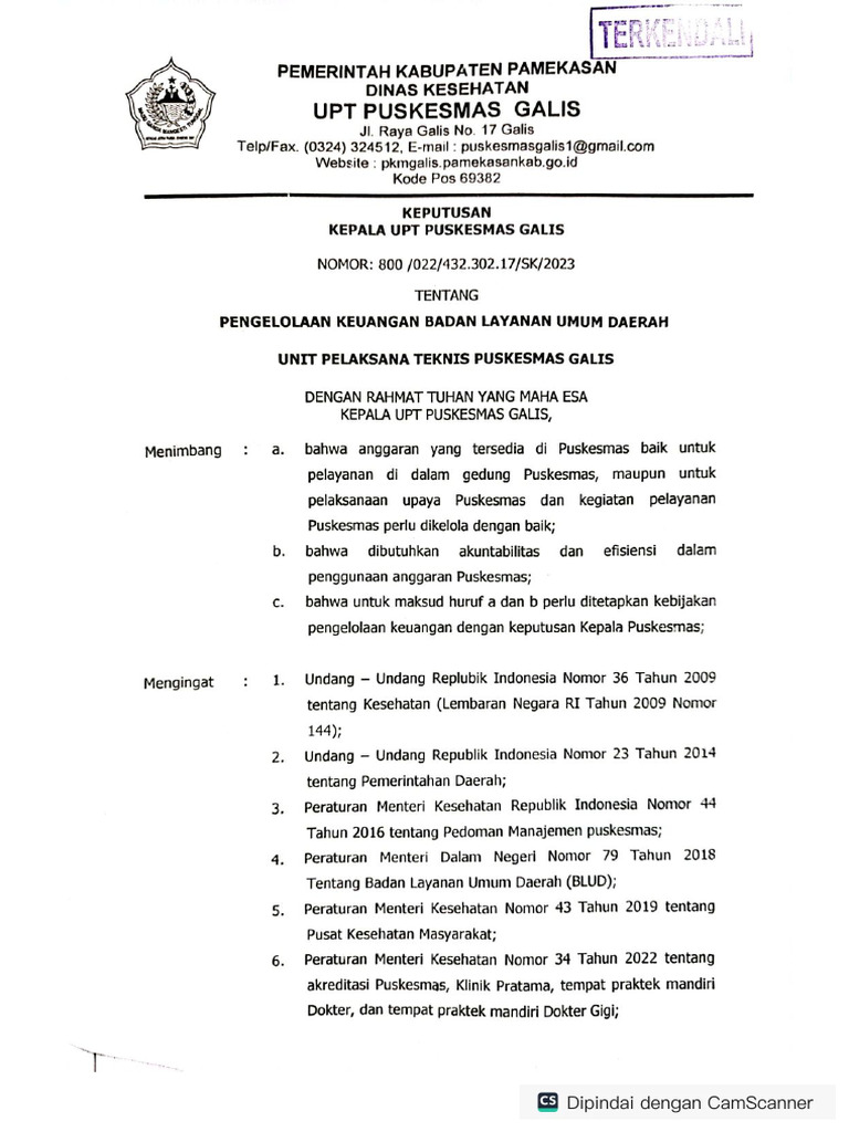1.5.1 A) .2 SK PENGELOLAAN KEUANGAN BLUD 2023 | PDF