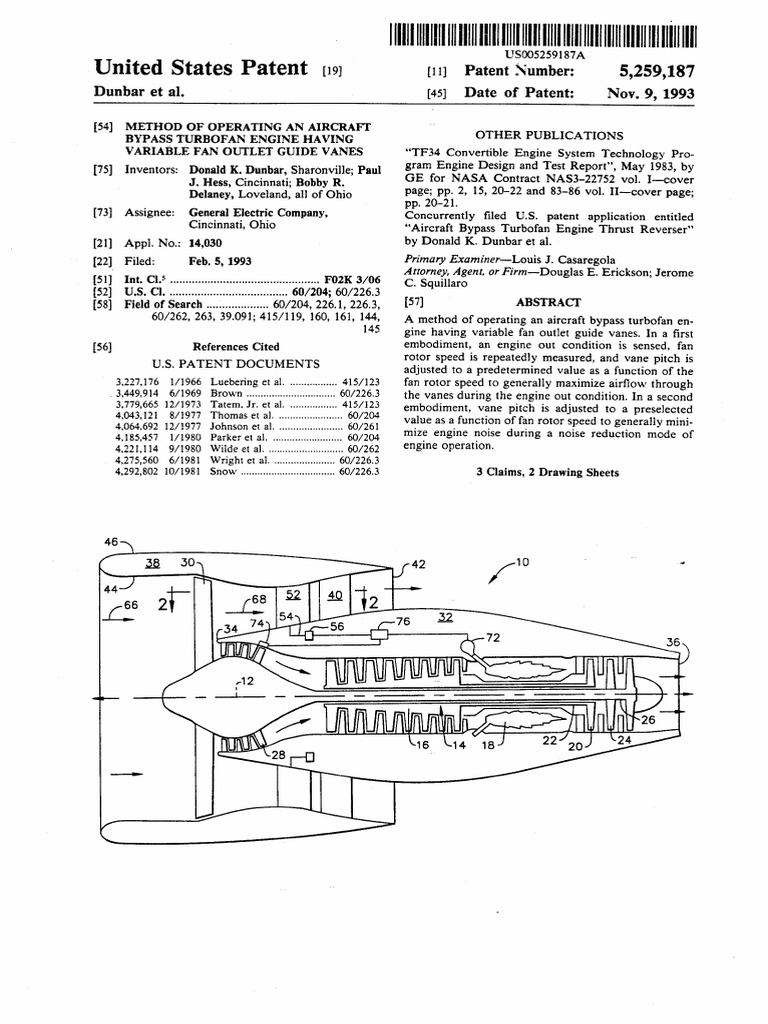 US5259187-Method of Operating An Aircraft Bypass Turbofan Engine Having ...